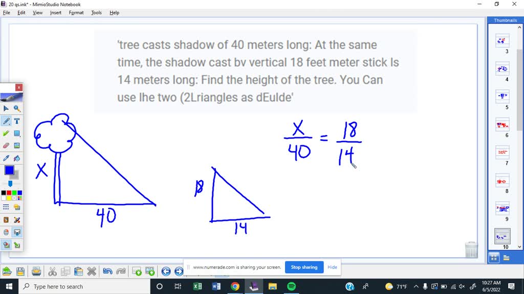 SOLVED: The tree casts a shadow of 40 meters long. At the same time ...