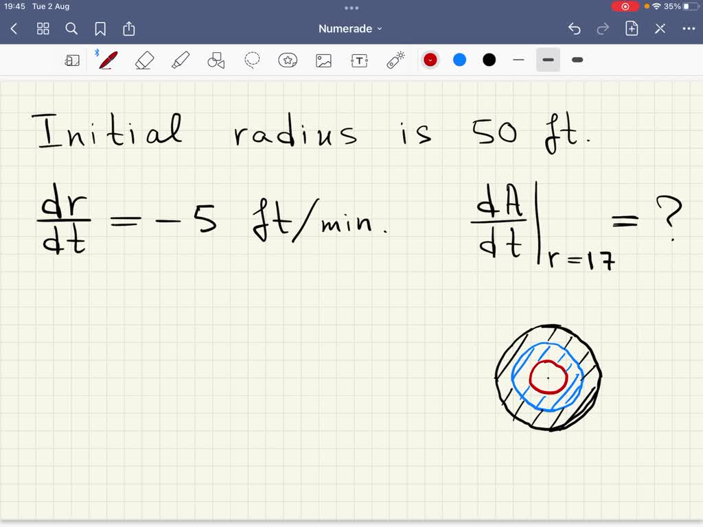 SOLVED: A circle has an initial radius of 50 ft. When the radius begins ...