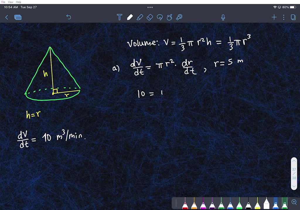 SOLVED: Sand is poured at the rate of 10 m cube /min so as to form a ...