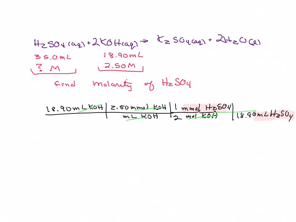 SOLVED: We find that 18.90 mL of a 2.50M KOH solution are required to titrate 35.0 mL of a H2SO4 ...