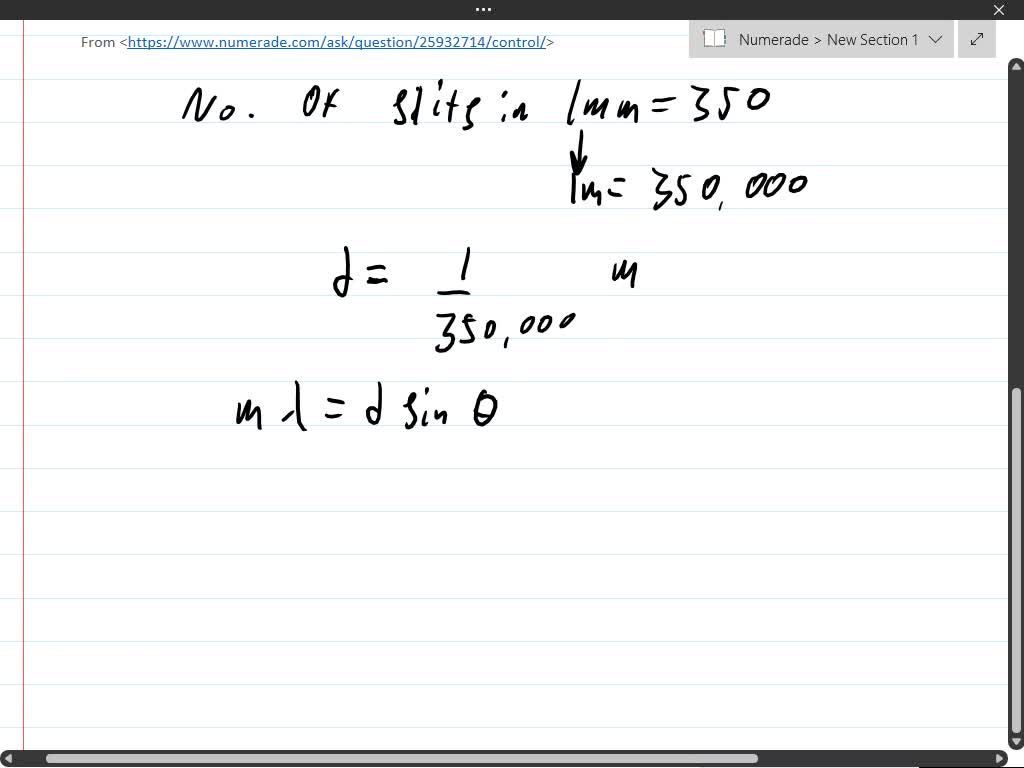 SOLVED: White light falls at normal incidence on a diffraction grating that has 350 slits/mm ...