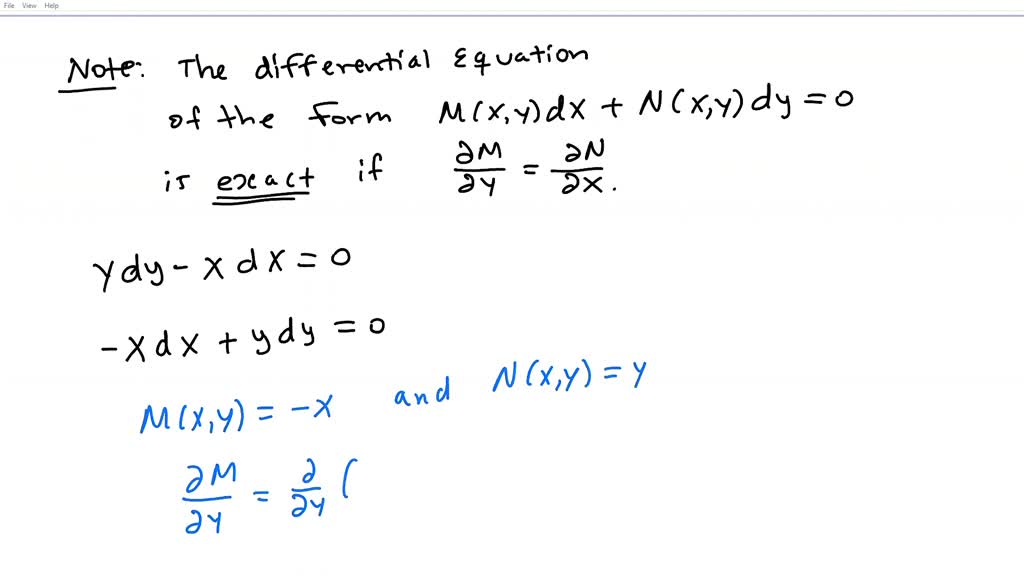 SOLVED: The following differential equation is exact. Find the function ...