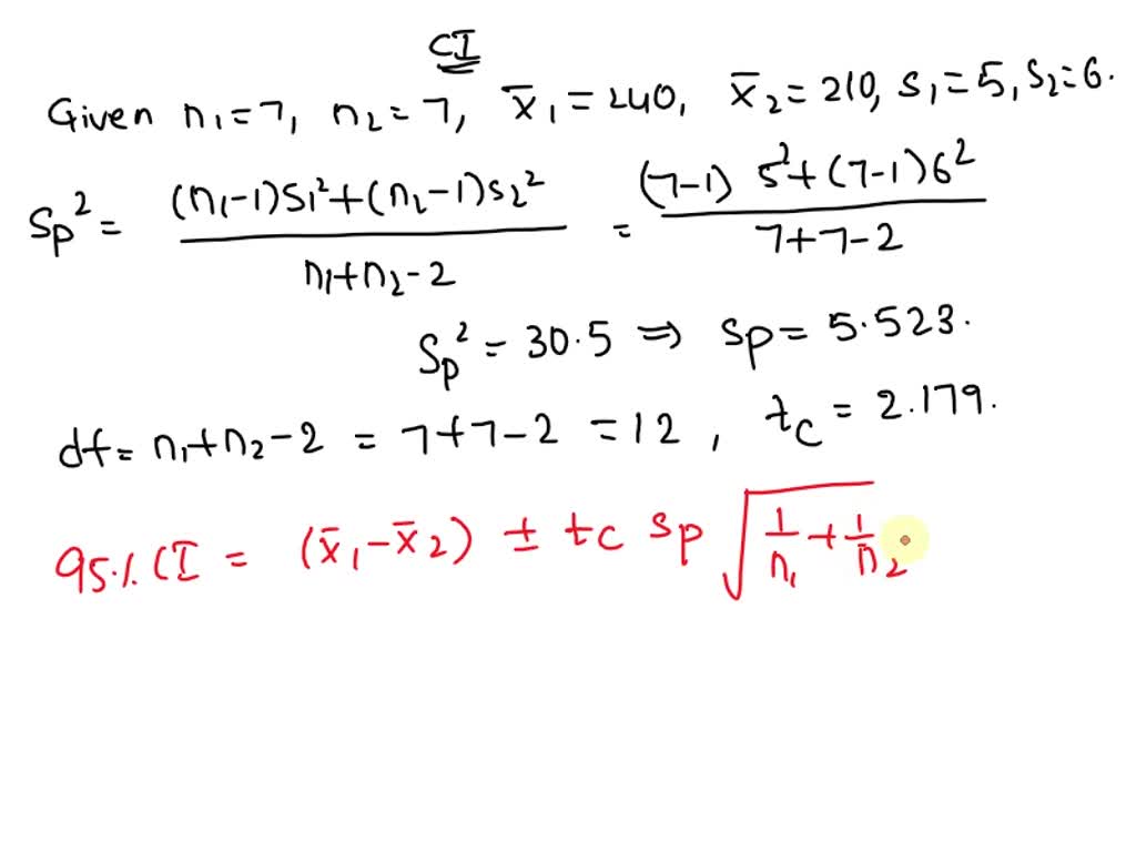 SOLVED: Suppose we have taken independent, random samples of sizes n1 ...