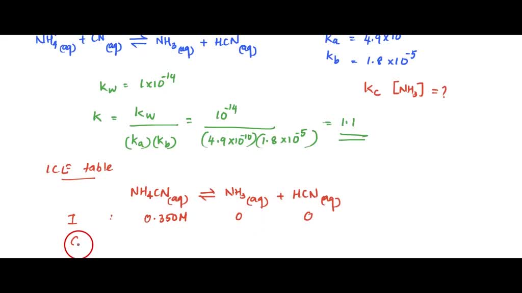 SOLVED: Calculate the [NH4+] in a solution of 0.580 M ammonium cyanide ...