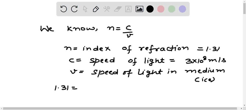 SOLVED: The index of refraction of ice is 1.31 At what speed does light ...