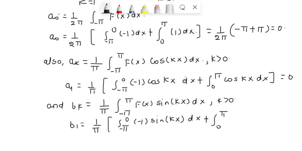 SOLVED: Construct the first three Fourier approximations to the square wave function f(x) = -1, -T