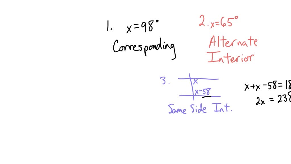 SOLVED: Solve for x and name the given pair of angles. X = 2.0X = 3.0X ...