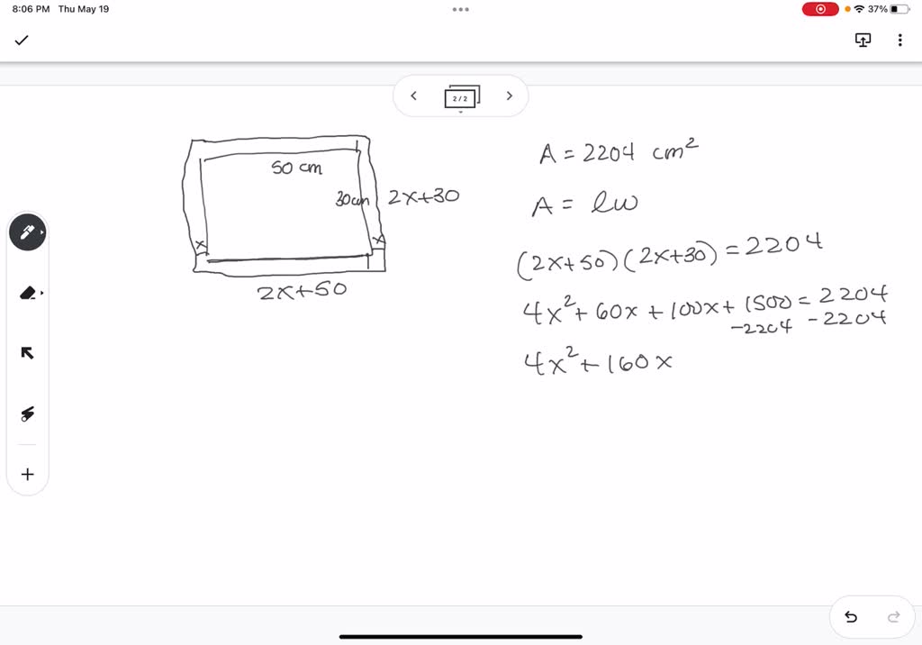 A picture measuring 50 centimeters by 30 centimeters is surrounded by a frame of uniform width ...