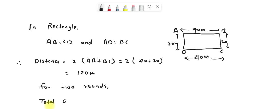 SOLVED: An object moves along a rectangular path of sides 20m and 40m ...