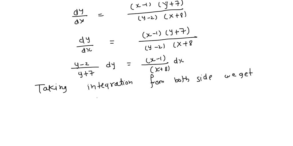 SOLVED: Solve the given differential equation by separation of variables: dy xy + Tx -y - 7 = dx ...