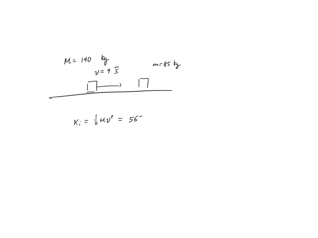 A 140-kg block slides towards a stationary 85-kg block at a speed of 9 ...