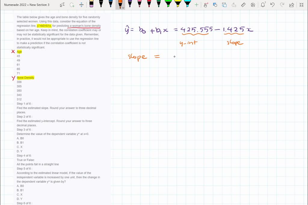 SOLVED The Table Below Gives The Age And Bone Density For Five Randomly N selected Women Using 