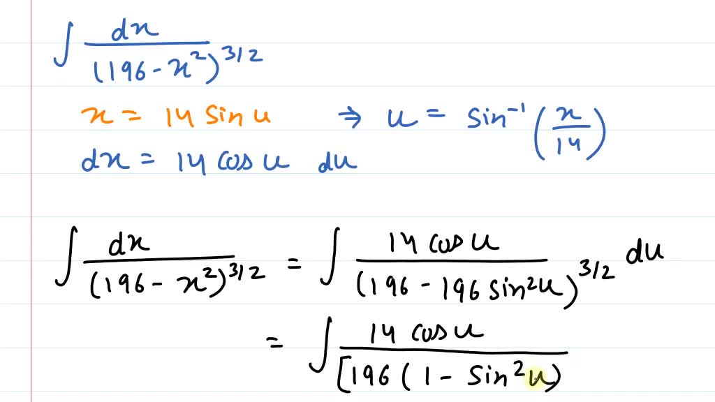 SOLVED: Evaluate using trigonometric substitution. Refer to the table ...