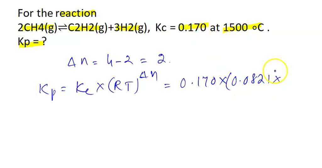 For the reaction 2CH4(g) â‡Œ C2H2(g) + 3H2(g) Kc = 0.170 at 1500Â°C ...