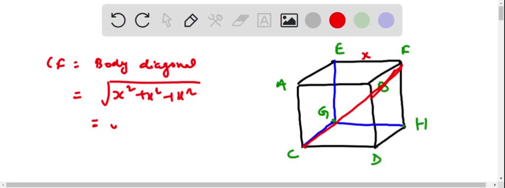SOLVED: The cube shown has a side length of 10 cm. Find the angle formed by the diagonals AG and ...