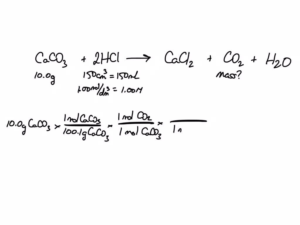 Calculate the mass of carbon dioxide produced when 150 cmÂ³ of 1.00 mol dmâ »Â³ hydrochloric ...