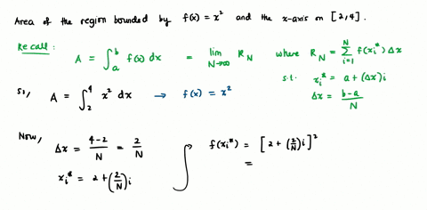 SOLVED: Applying the concept of limits of sum (Riemann Sum), find the area of the region above ...