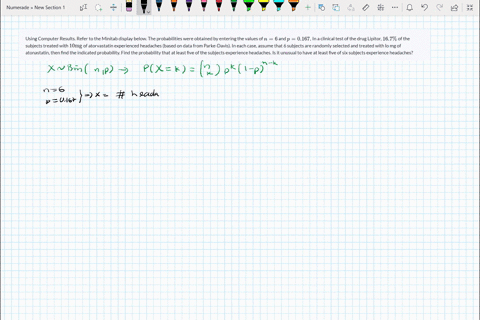 Using Computer Results. Refer to the Minitab display below. The probabilities were obtained by ...