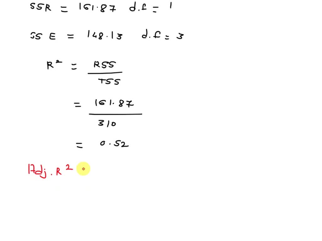 SOLVED: In a simple linear regression model, SST = 310 with df = 4, SSR ...