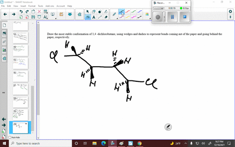 Draw the most stable conformation of 1,4 -dichlorobutane, using wedges ...