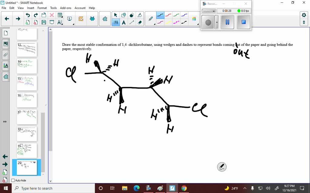 SOLVED: Draw the most stable conformation of 1,4 -dichlorobutane, using wedges and dashes to ...