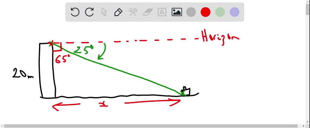 SOLVED: The lighthouse sees a ship at an angle of depression of 25Â ...