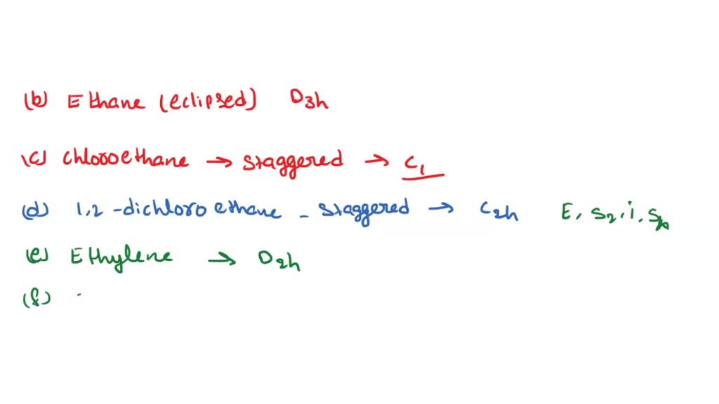 SOLVED: Determine the point groups for Ethane (staggered conformation ...