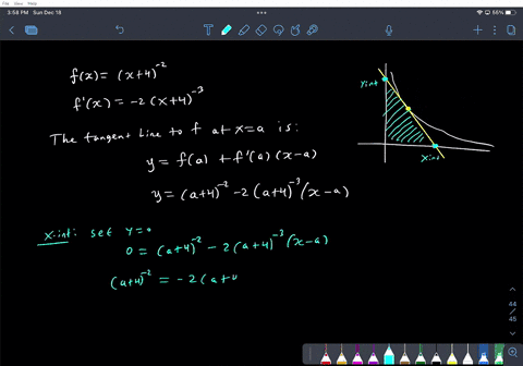 Find the maximum area of a triangle formed in the first quadrant by the x-axis, y-axis and a ...