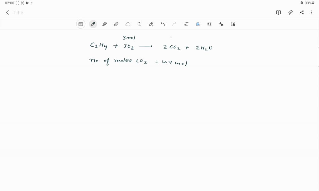 for the reaction C2H4 + 3O2 —- 2CO2 + 2H2O if 4.4 mol of CO2 are ...