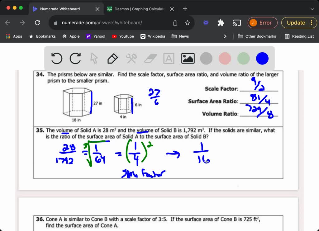 SOLVED: 34. The prisms below are similar. Find the scale factor ...
