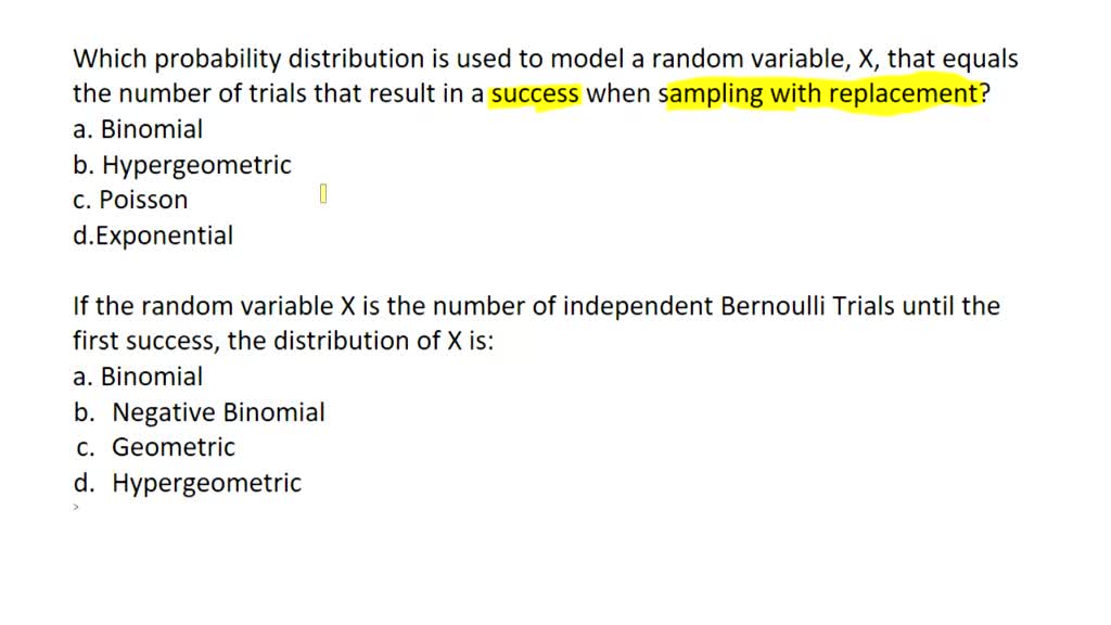 SOLVED: Which probability distribution is used to model a random variable X that equals the ...
