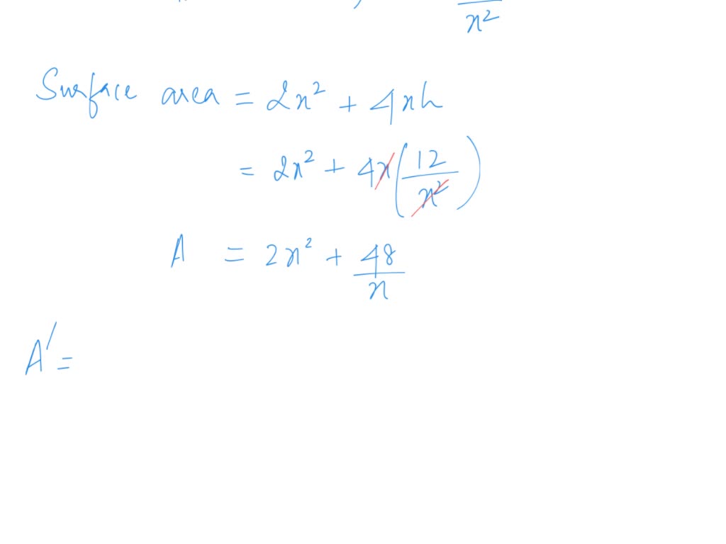 SOLVED: For a closed rectangular box, with a square base â‚¬ by x cm and a height h cm, find the ...