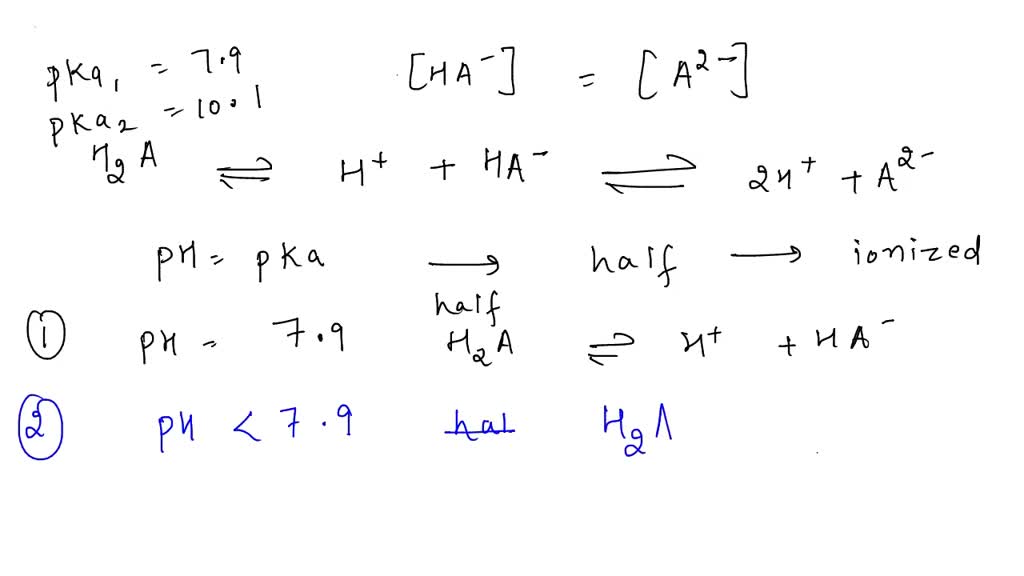 SOLVED: For the equilibrium below: pKa1 = 7.9 and pKa2 = 10.1. At what pH is [HA] equal to [A2 ...