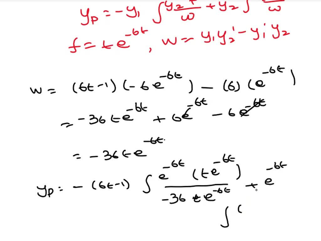 SOLVED: Use variation of parameters to find a general solution to the differential equation ...