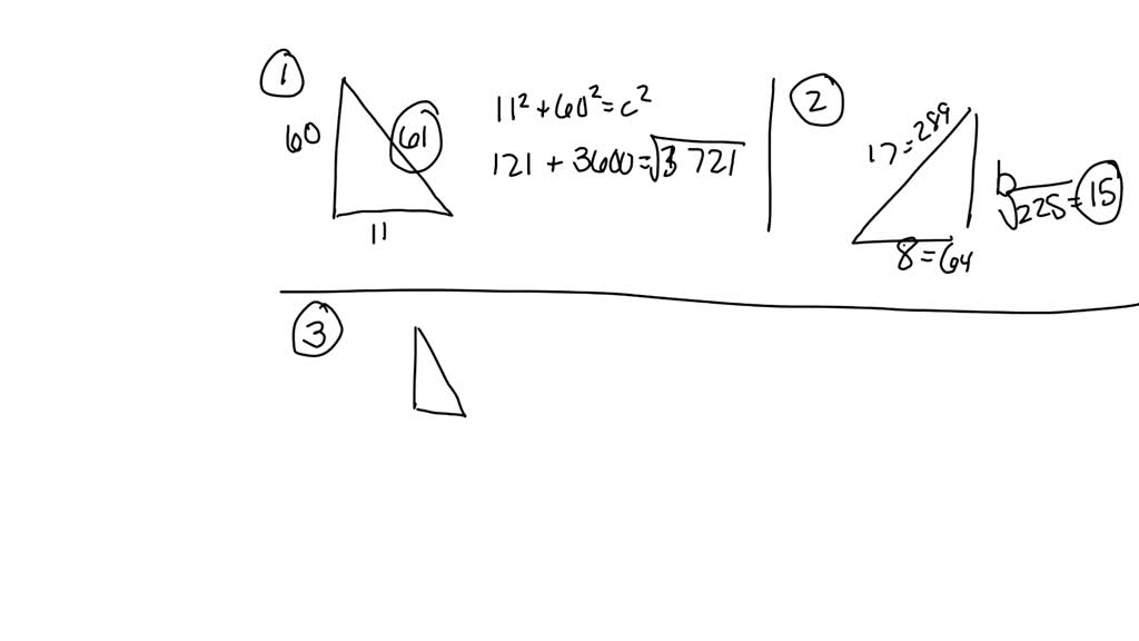 SOLVED: Directions: Solve the following using the Pythagorean Theorem. Write solutions your on ...