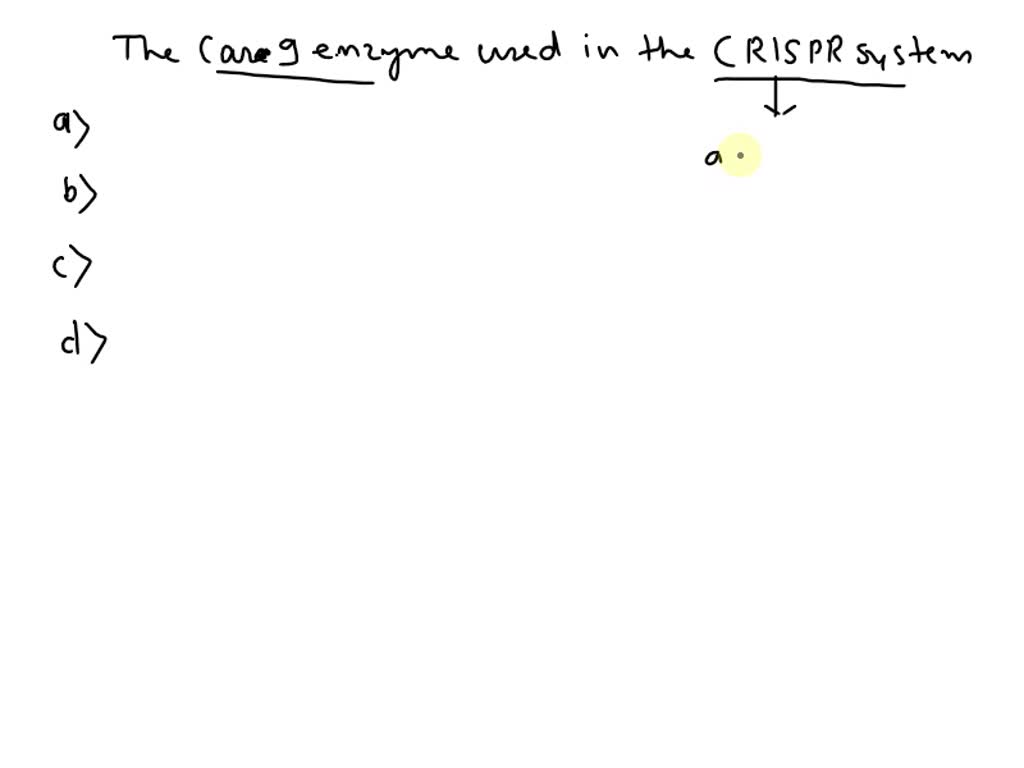 SOLVED: Question 1 1 pts (Q041) The Cas9 enzyme used in the CRISPR ... SOLVED: Question 1 1 pts (Q041) The Cas9 enzyme used in the CRISPR ...
