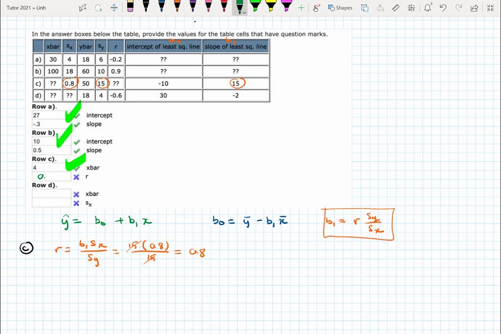 SOLVED: In the answer boxes below the table, provide the values for the ...
