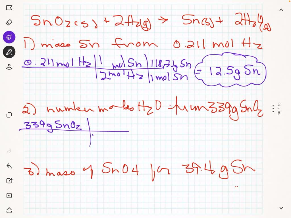 SOLVED: For the reaction: SnO2(s) + 2 H2(g) Sn(s) + 2 H2O(l) Determine ...