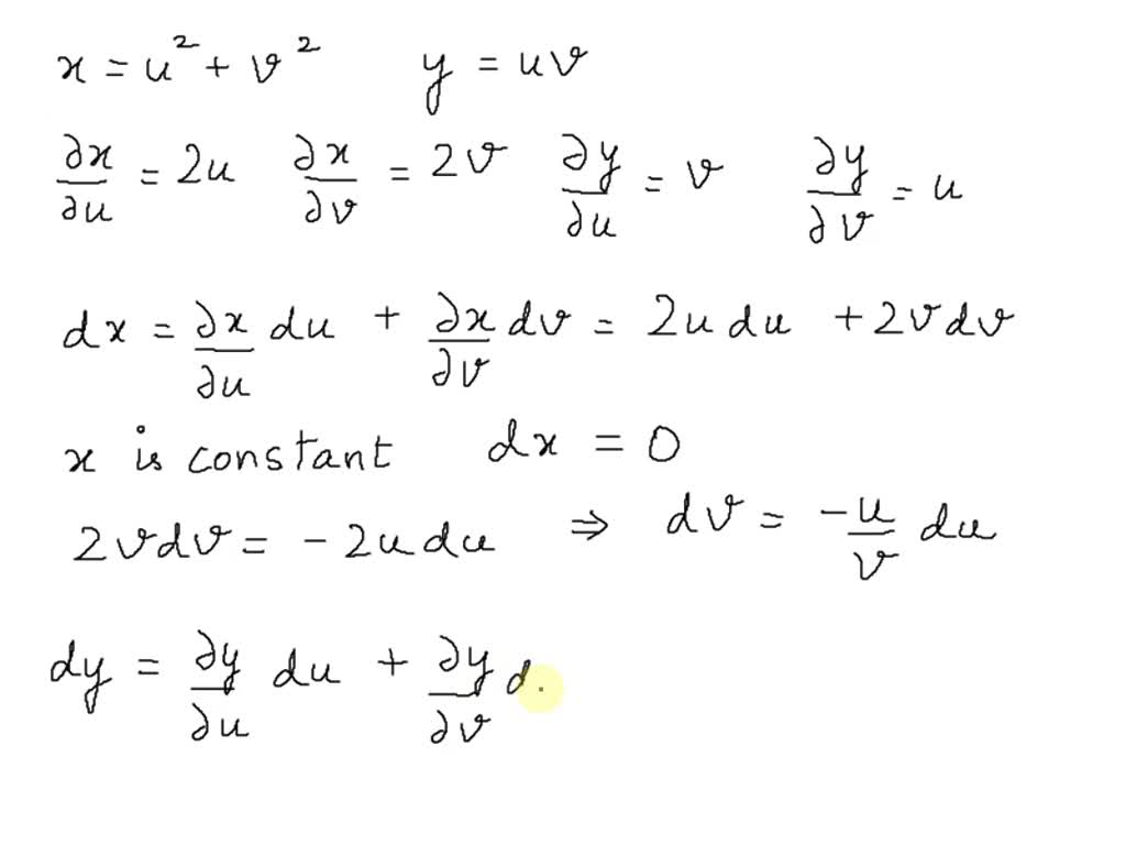 SOLVED: Find (du / dy)x at the point (u,v) = (15,2), if x - u^2 + v and ...