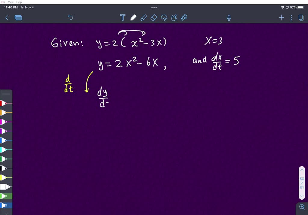 SOLVED: Assume that x and y are both differentiable functions of t ...