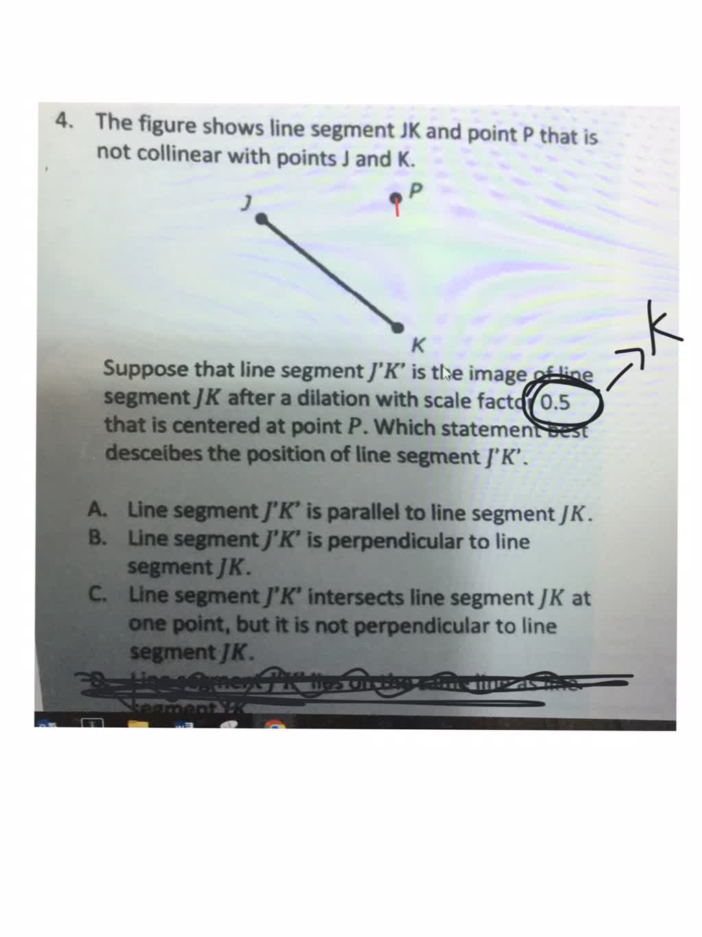 SOLVED: The figure shows line segment JK and point P that is not collinear with points J and K ...