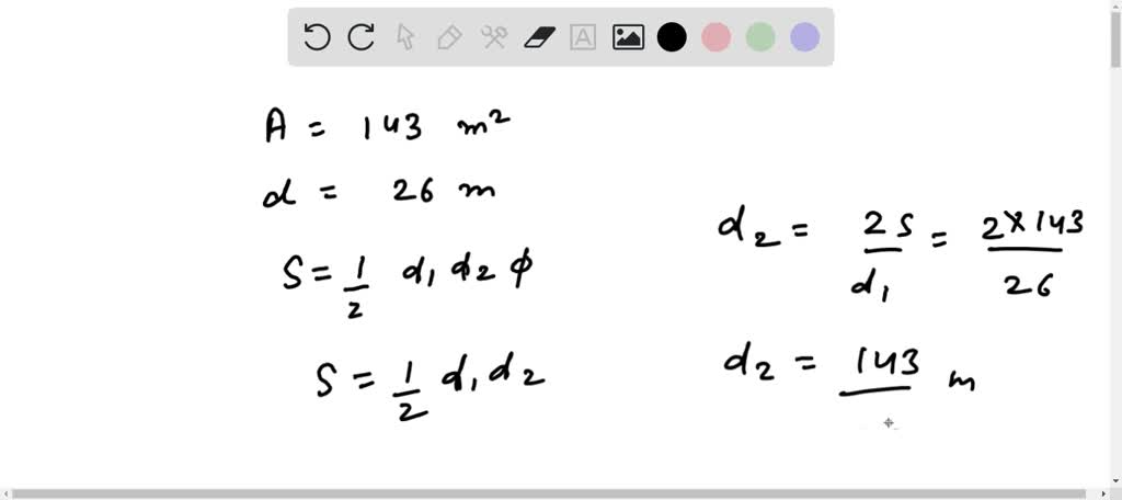 SOLVED: The area of a rhombus is 143 m2. If the longer diagonal is 26m ...