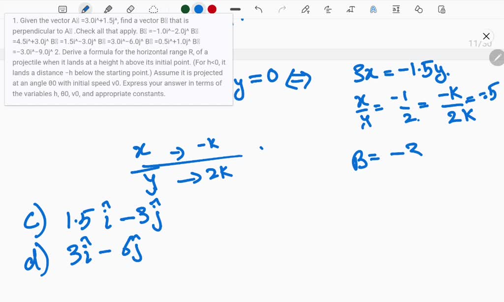 SOLVED: Given the vector Aâƒ— = 3.0i^ + 1.5j^, find a vector Bâƒ— that ...