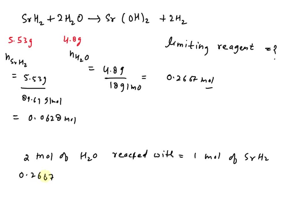 SOLVED: Sronium hydride reacts with water to form hydrogen gas and ...