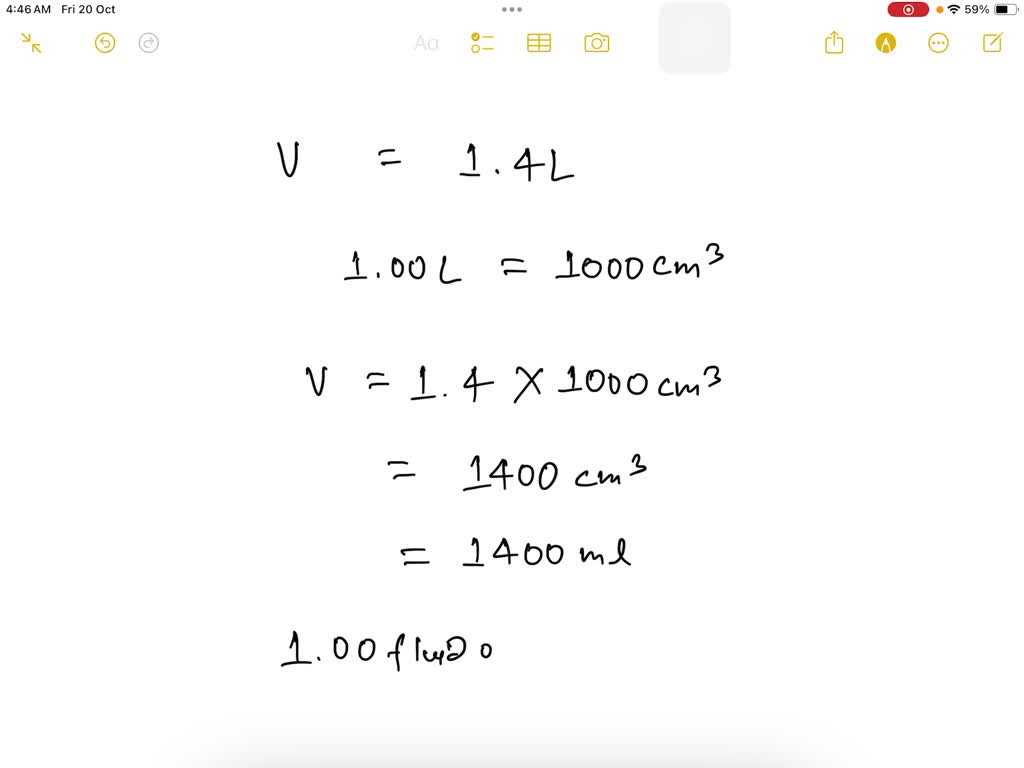 SOLVED: using the following unit conversions 1.00 fluid once = 29.573 ml, 1.00 l =. 1000cm^3 ...
