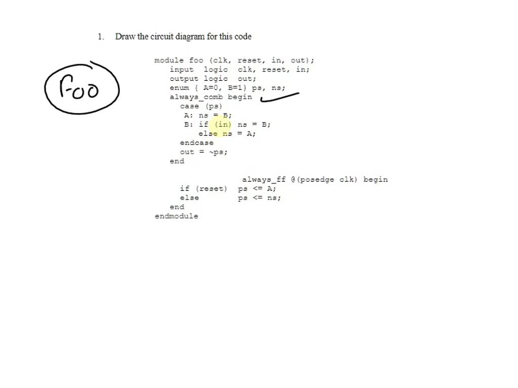 Module Foo Clk Reset In Out Input Logic Clk Reset In Output Logic Out Enum A0 B1 Ps