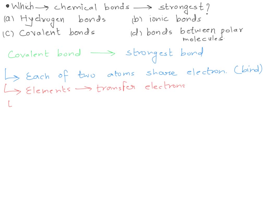 SOLVED: The weakest and most temporary of the following chemical bonds ...