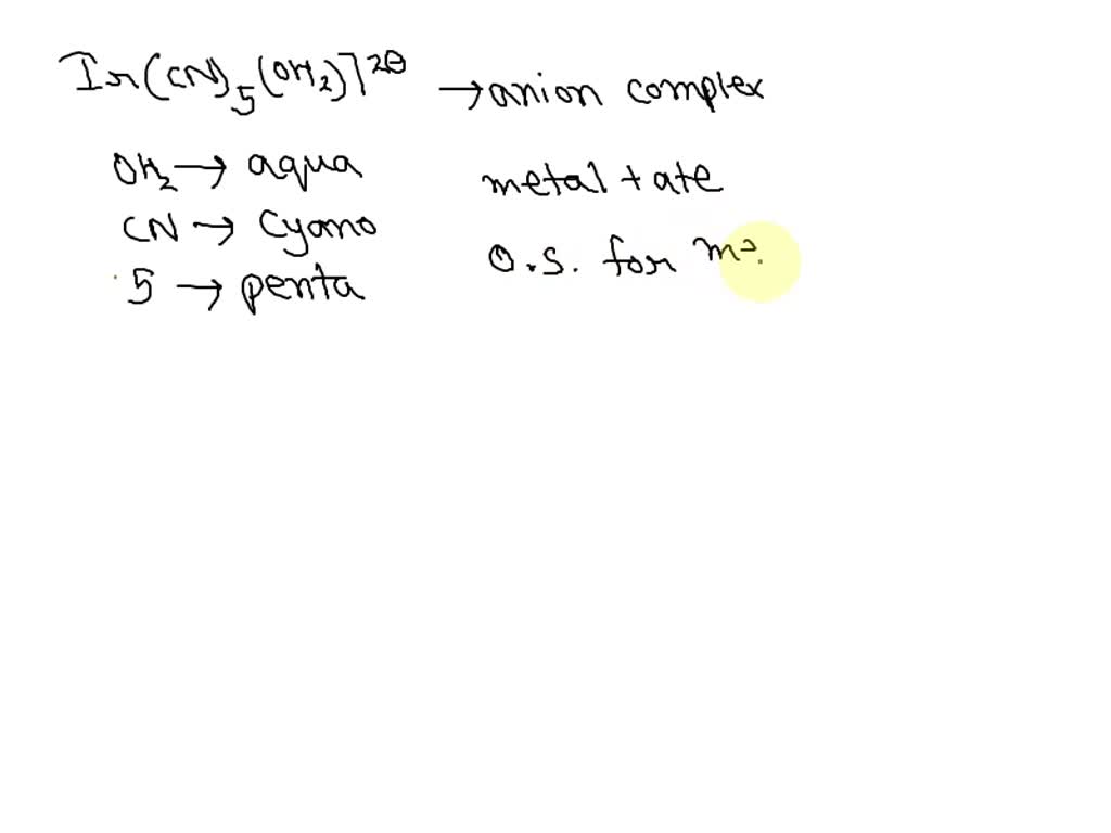 SOLVED: Give the systematic name for each complex ion Systematic name of [Ir(CN)5(OH2)]2âˆ’