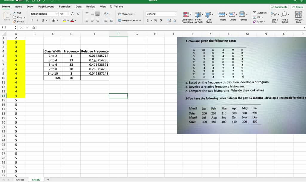 Solved Construct A Histogram Using The Sales Data Go To The Data Tab And Click On Data