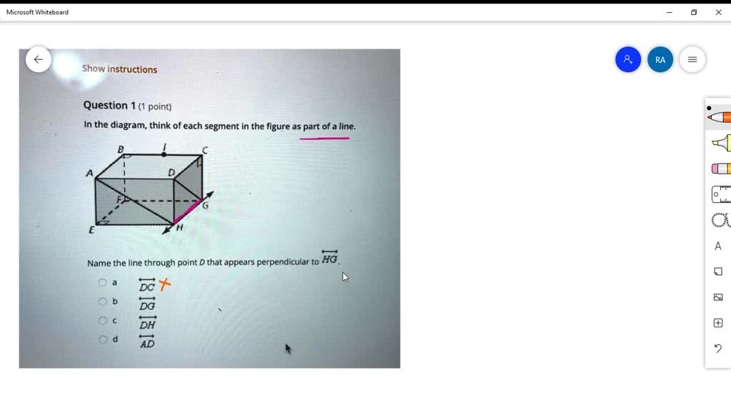 SOLVED: Show instructions Question 1 (1 point) In the diagram; think of each segment in the ...